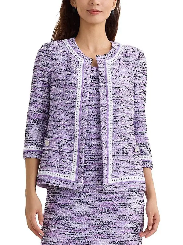 Misook Eyelash Knit Jacket - Hushed Lavender/iris Whisper/tranquil Bl