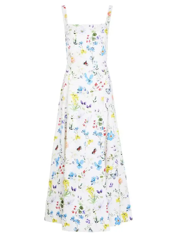Alice + Olivia Polly Floral Linen-blend Midi Dress - Multicoloured
