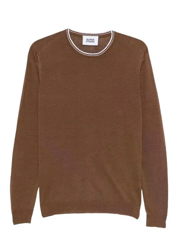 Alpha Studio Striped Crewneck Jumper - Brown