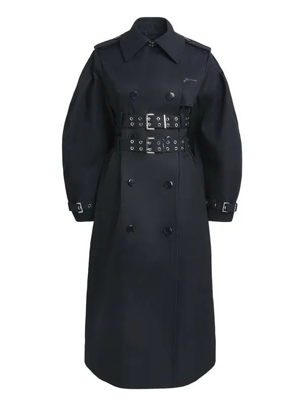 GANNI Belted Organic Cotton Trench Coat - Black