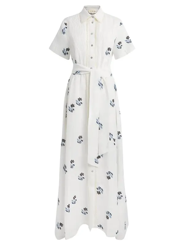 Lug Von Siga Linen Embroidered Vera Maxi Dress - White