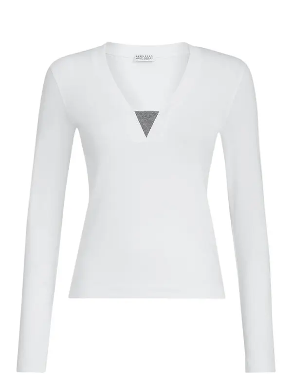 Brunello Cucinelli Stretch-cotton T-shirt With Monili Detail - White