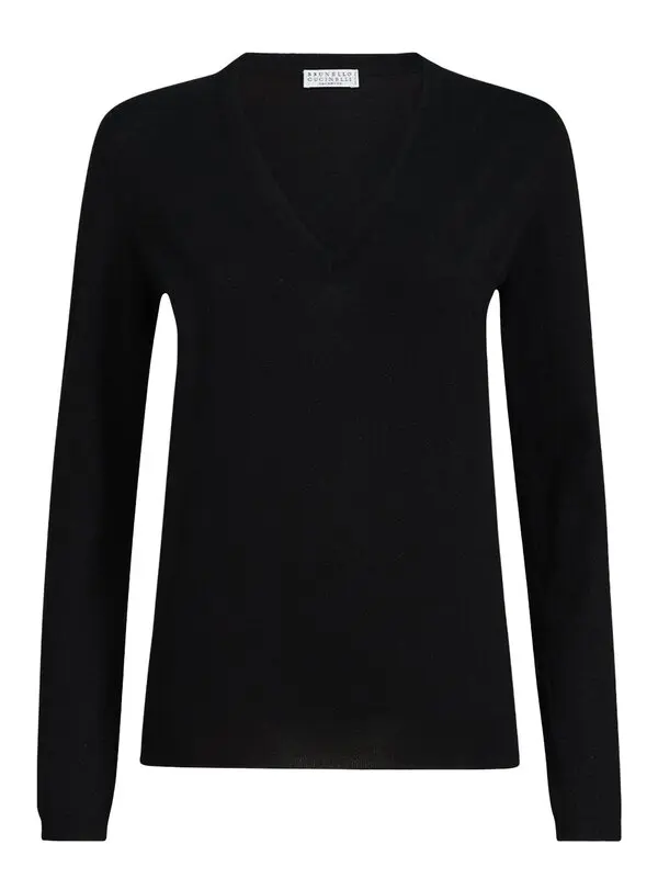 Brunello Cucinelli Cashmere-silk-blend V-neck Sweater - Black