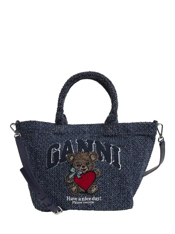 GANNI Small Tweed Tote Bag - Blue