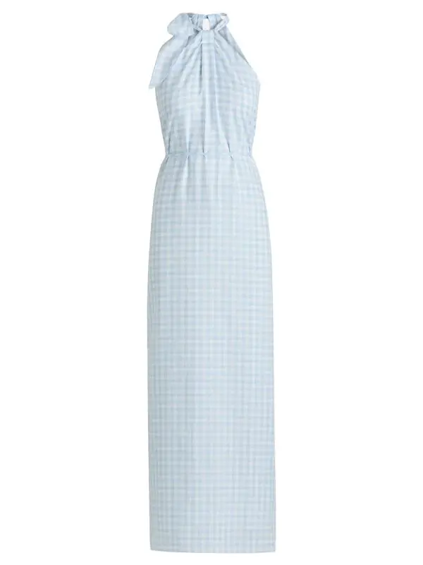 Scanlan Theodore Gingham Tie Neck Linen Dress - Blue.white