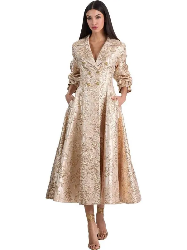 Alice + Olivia Ellie Trench Coat With Mixed Jacquard - Gold