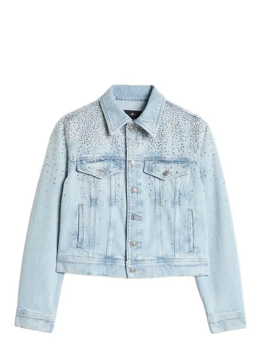 7 For All Mankind Adi Trucker Jacket In Mankind Luminous - Blue