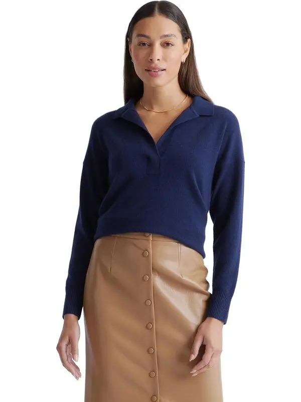 Quince Mongolian Spring Cashmere Polo Sweater - Navy