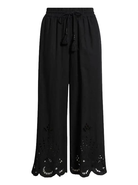Treasure & Bond Cutwork Hem Linen Blend Pants - Black
