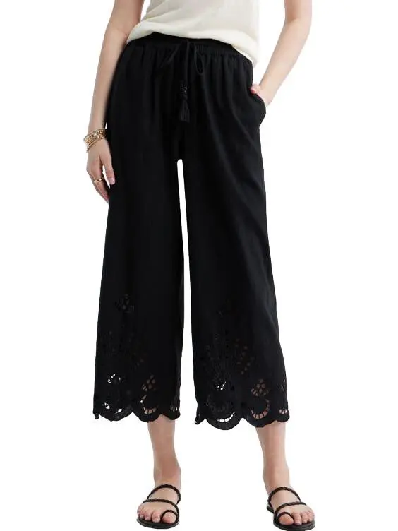Treasure & Bond Cutwork Hem Linen Blend Pants - Black