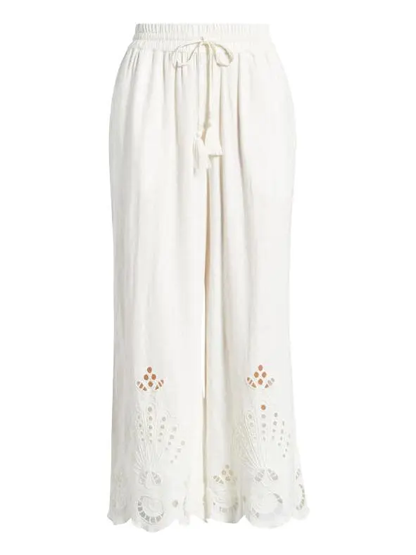 Treasure & Bond Cutwork Hem Linen Blend Pants - Ivory Egret