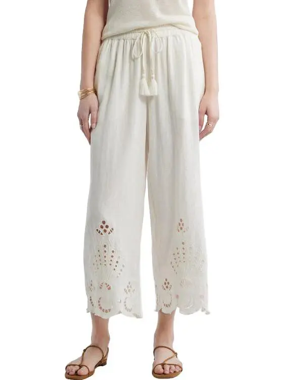Treasure & Bond Cutwork Hem Linen Blend Pants - Ivory Egret
