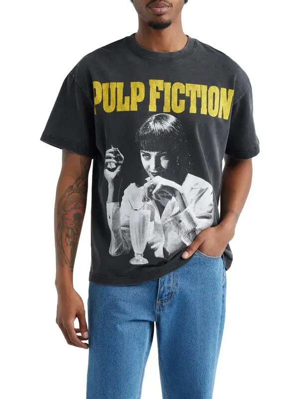 ID SUPPLY CO Pulp Fiction Milkshake Graphic Cotton T-shirt - Washed Black