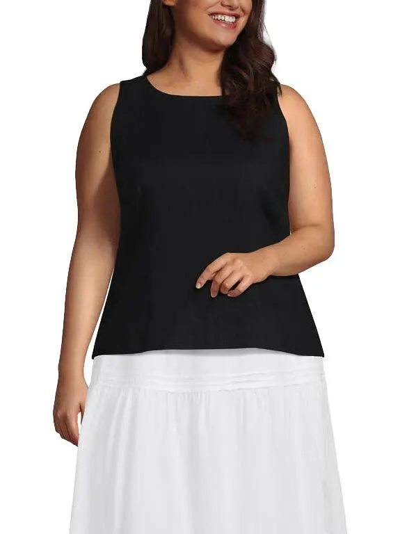 LANDS' END Linen Sleeveless Peplum Top - Black