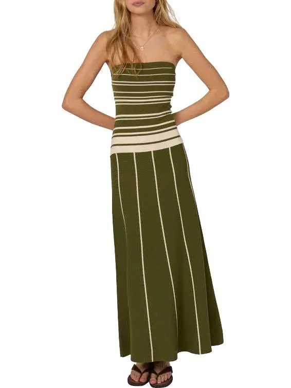 NOBODY'S CHILD Stripe Bandeau Maxi Dress - Green