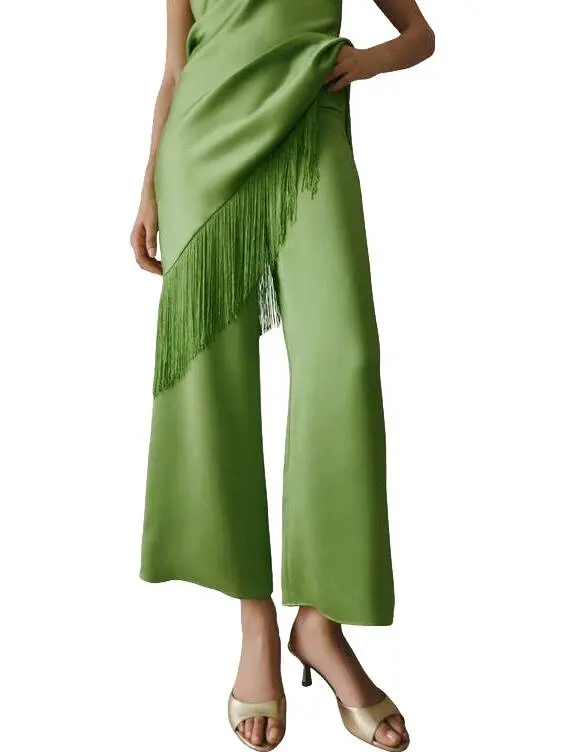 Mango Satin Ankle Wide Leg Pants - Green