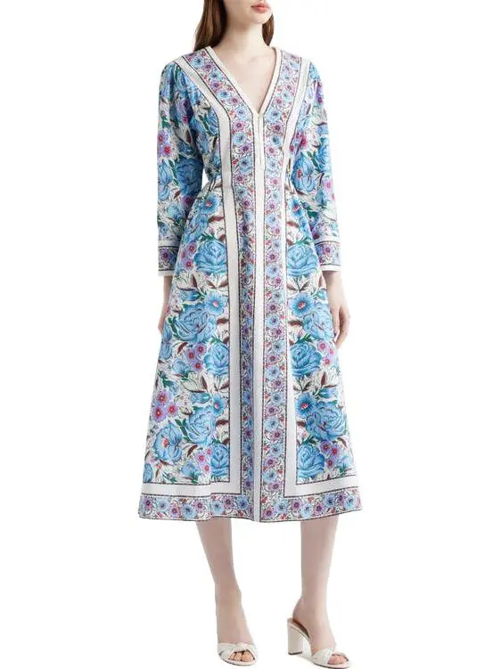 CLEOBELLA Blanche Print Long Sleeve Organic Cotton Midi Dress - Fluora Print