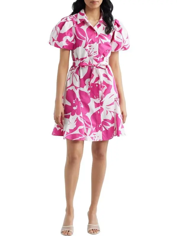CECE DUPRAZ Floral Cotton Mini Shirtdress - Pink Multi