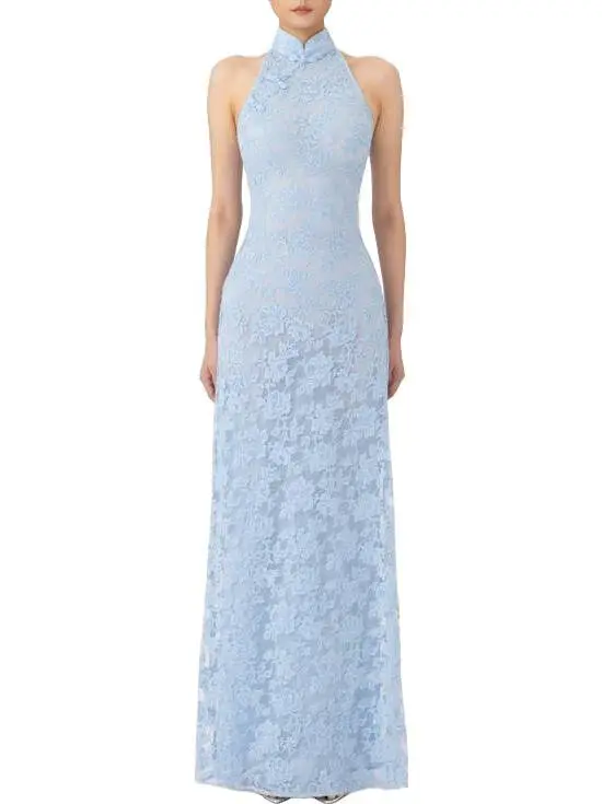 SAU LEE Gillian Lace Sleeveless Gown - Sky Blue