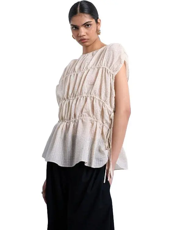Topshop Channeled Cap-sleeve Top - Ivory