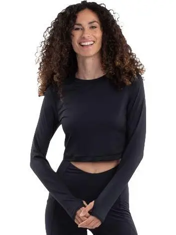 BLOQUV Upf 50+ Long Sleeve Crop Top - Black