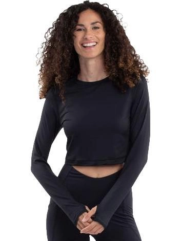 BLOQUV Everyday Long Sleeve Crop Top - Black