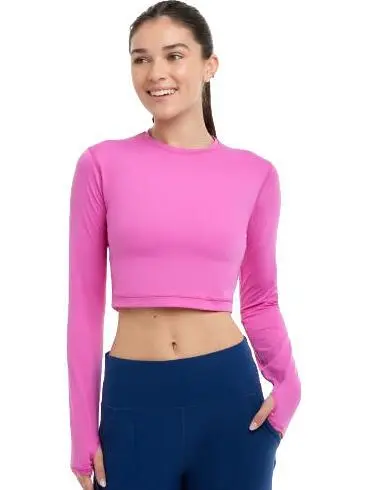 BLOQUV Upf 50+ Long Sleeve Crop Top - Bubble Gum