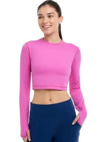 BLOQUV Long Sleeve Cropped Sun Protection Top - Bubble Gum