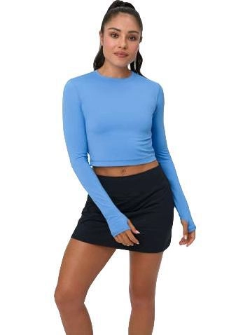 BLOQUV Long Sleeve Cropped Sun Protection Top - Indigo