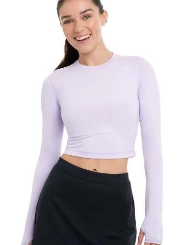 BLOQUV Everyday Long Sleeve Crop Top - Lavender