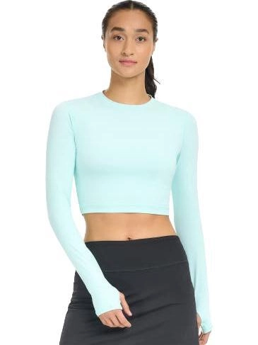 BLOQUV Long Sleeve Cropped Sun Protection Top - Mint