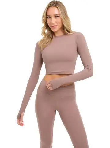 BLOQUV Upf 50+ Long Sleeve Crop Top - Mocha