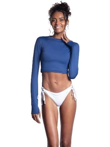 BLOQUV Long Sleeve Cropped Sun Protection Top - Navy
