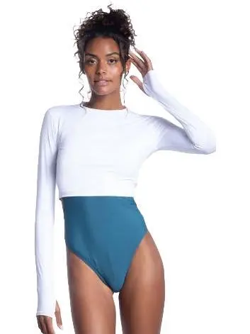 BLOQUV Upf 50+ Long Sleeve Crop Top - White
