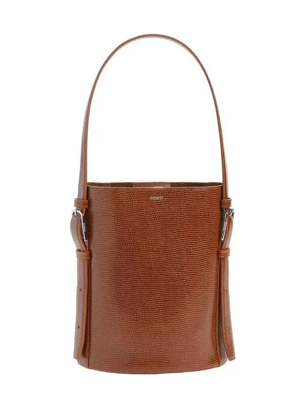 Coperni Ergonomic Lizard Print Leather Bucket Bag - Brown Camel