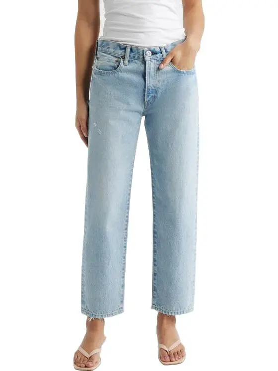 Moussy Vintage Elko Distressed Straight Leg Jeans - Light Blue