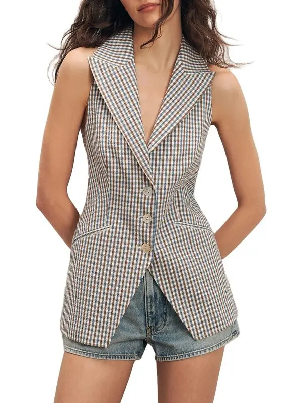 Veronica Beard Costa Stretch Cotton Gingham Vest - Acorn Multi
