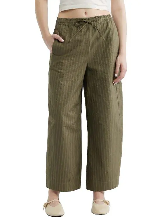 DAMSON MADDER Felix Ticking Stripe Organic Cotton Drawstring Pants - Olive
