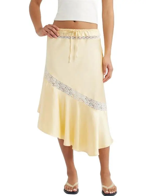DAMSON MADDER Delphia Lace Inset Asymmetric Satin Skirt - Yellow
