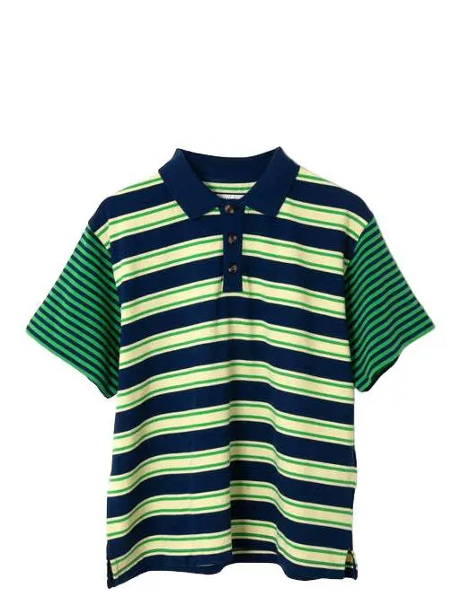 DAMSON MADDER Zia Mix Stripe Rugby Polo - Green Multi