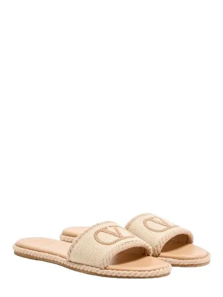 Valentino Garavani Vlogo Torchon Flat Espadrille Slide Sandal - Beige