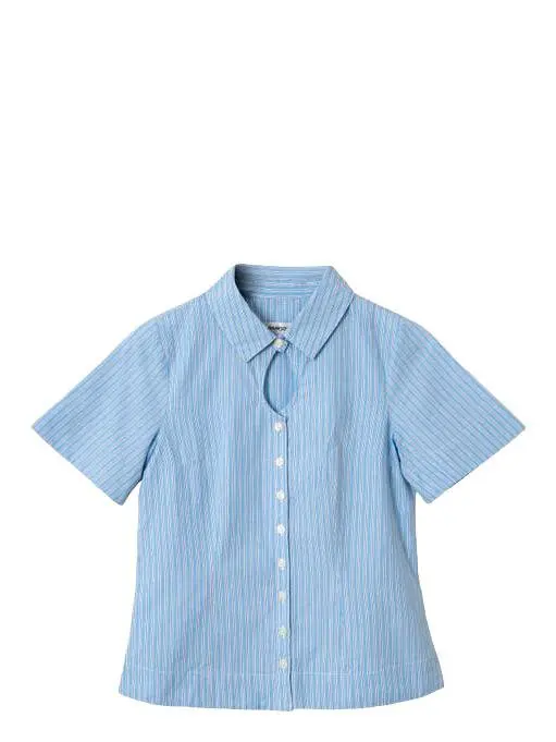 DAMSON MADDER Ebba Pinstripe Keyhole Organic Cotton Button-up Shirt - Blue