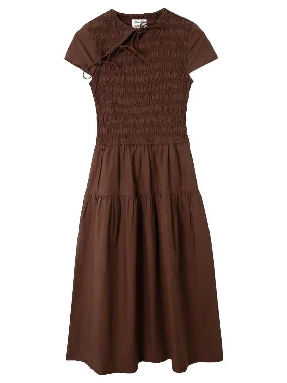 DAMSON MADDER Ebba Cutout Detail Organic Cotton Dress - Chocolate