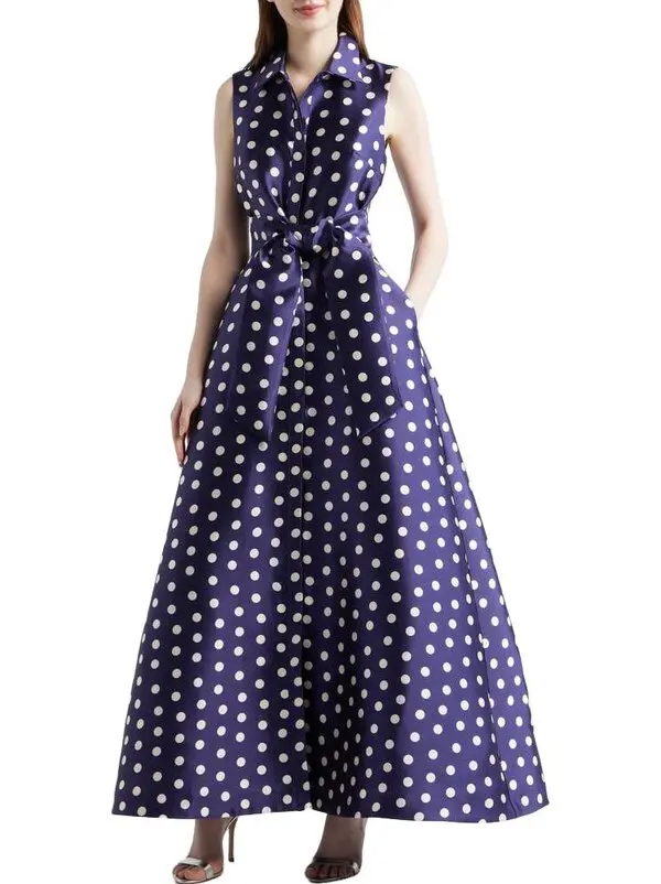 Julia Jordan Dot Sleeveless Gown - Navy Multi
