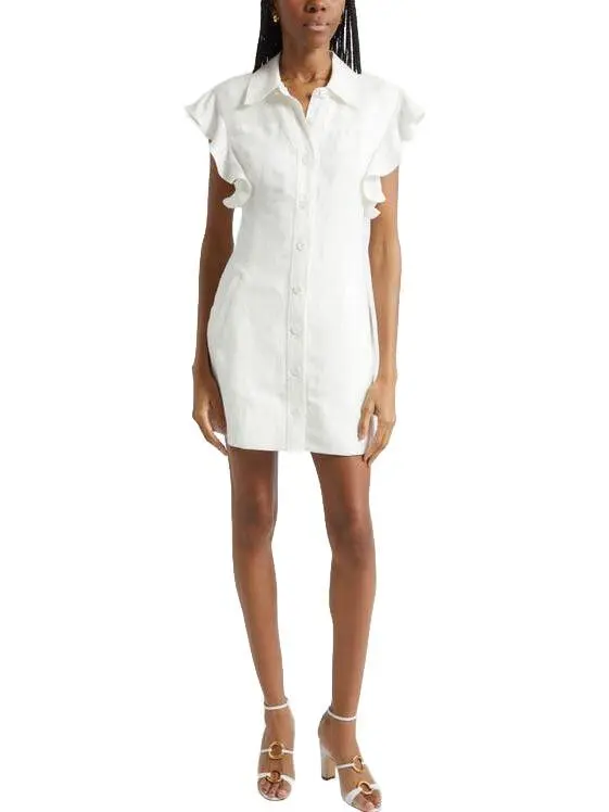 Ramy Brook Nikki Ruffle-sleeve Linen-blend Shirtdress - White Linen