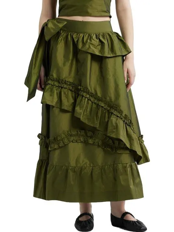 DAMSON MADDER Constance Ruffle Detail Skirt - Olive