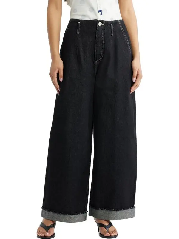 DAMSON MADDER Pascal Loose Fit Raw Hem Jeans - Black