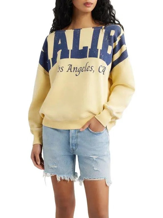 VINYL ICONS Malibu Off-the-shoulder Graphic Sweatshirt - Yellow