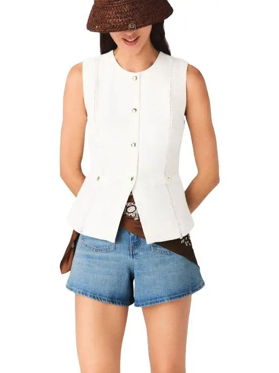 Maje Embroidered Linen-blend Waistcoat - White