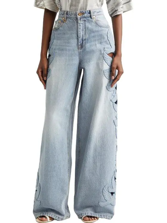 Zimmermann Alchemy Appliqué Flare Leg Jeans - Sea Foam